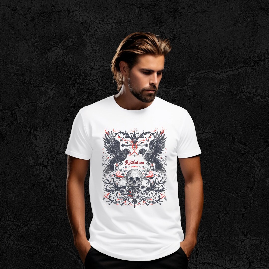 Cyber Y2K Grunge Skull & Crow Print Tee, Resolution affliction/jesse ...