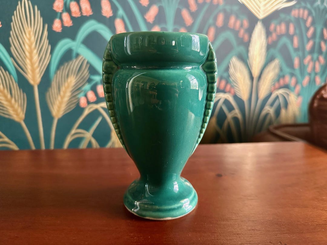 Vintage Shawnee USA Green Pottery Vase in Art Deco Style, Mini Home ...