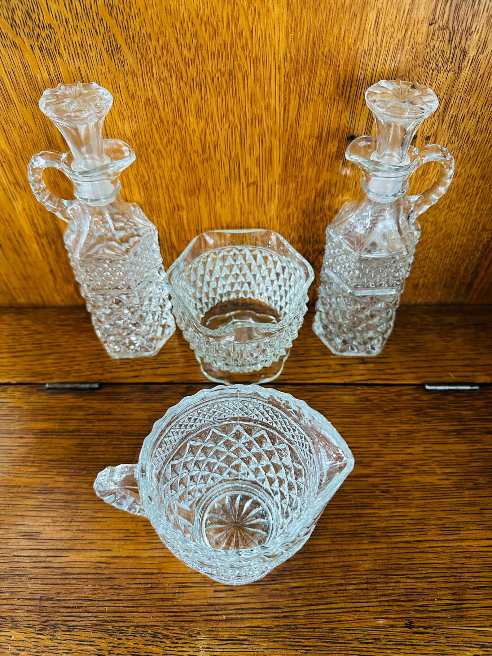 Vintage Anchor Hocking Wexford Diamond Cut Accessory Pieces With Cruet ...
