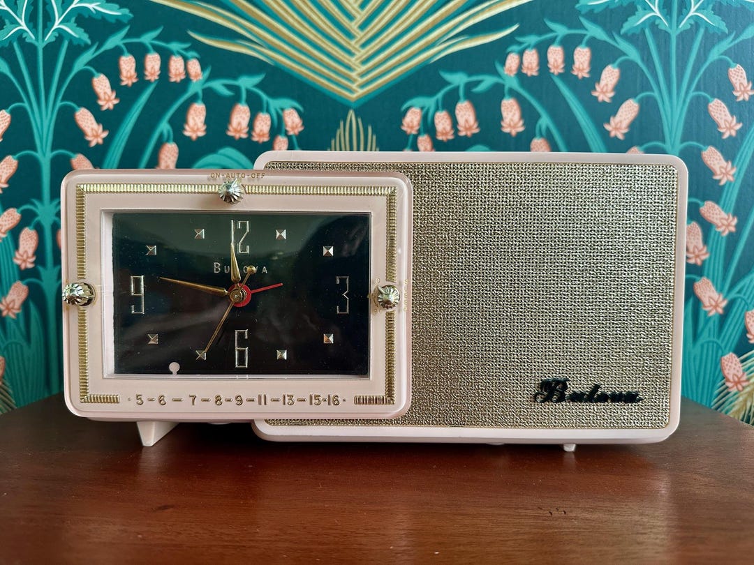 Vintage 1957 Bluetooth Pink Bulova Clock Radio, Mid-century Modern Pink ...