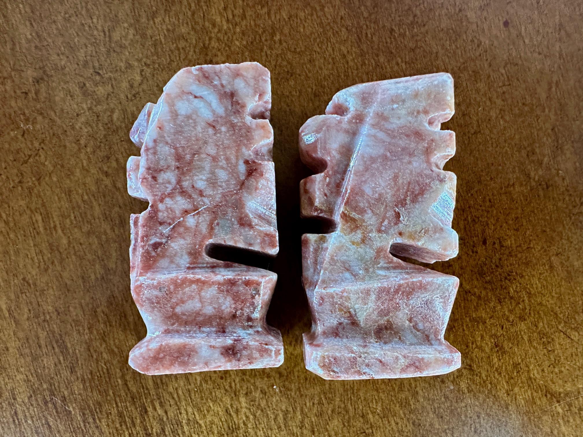 Vintage Chess Pieces in Pink Marble & Black Onyx Stone, Replacement ...