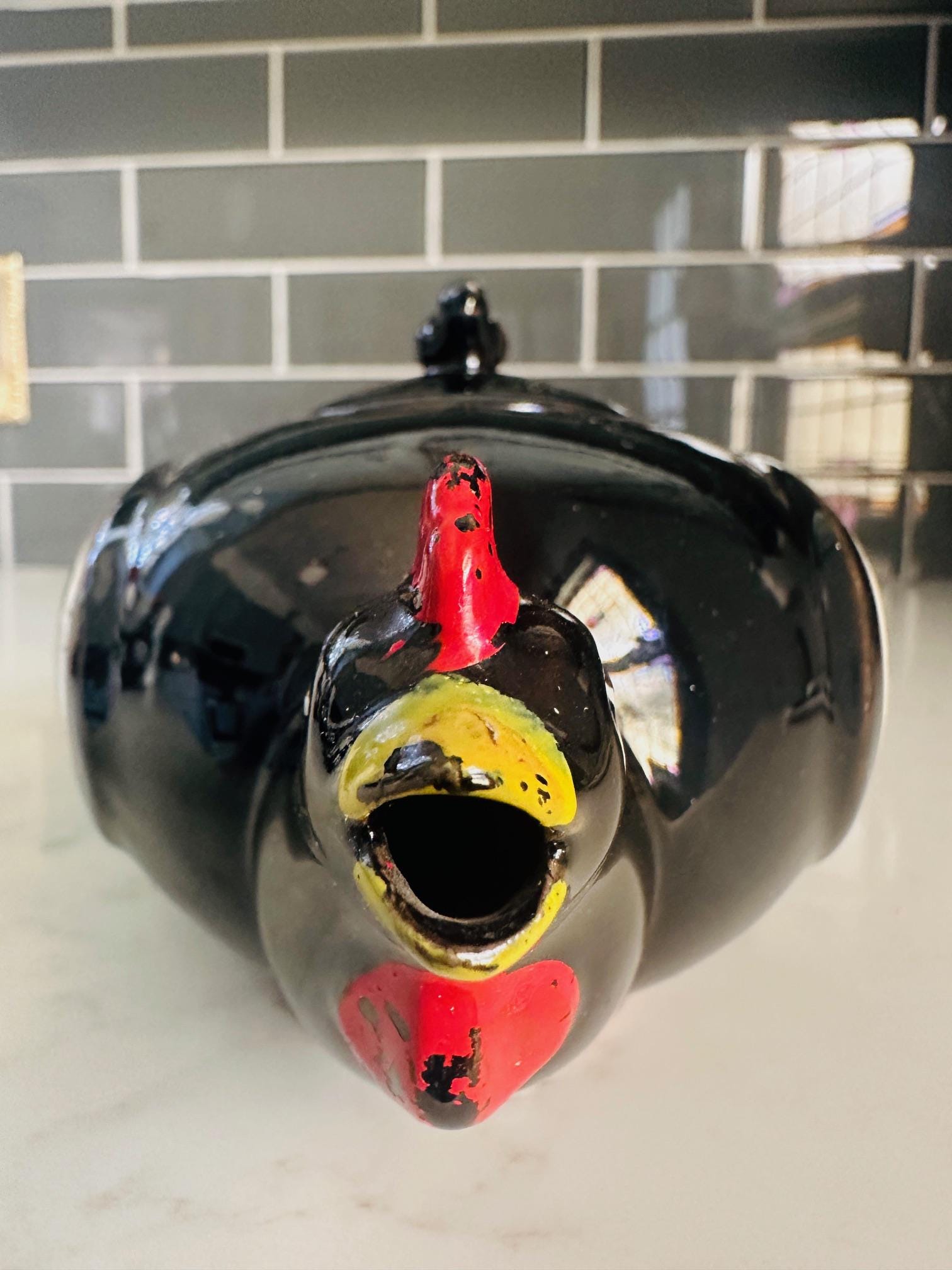 Vintage Chicken Tea Set Redware Chicken Teapot W Rooster Creamer, Sugar ...