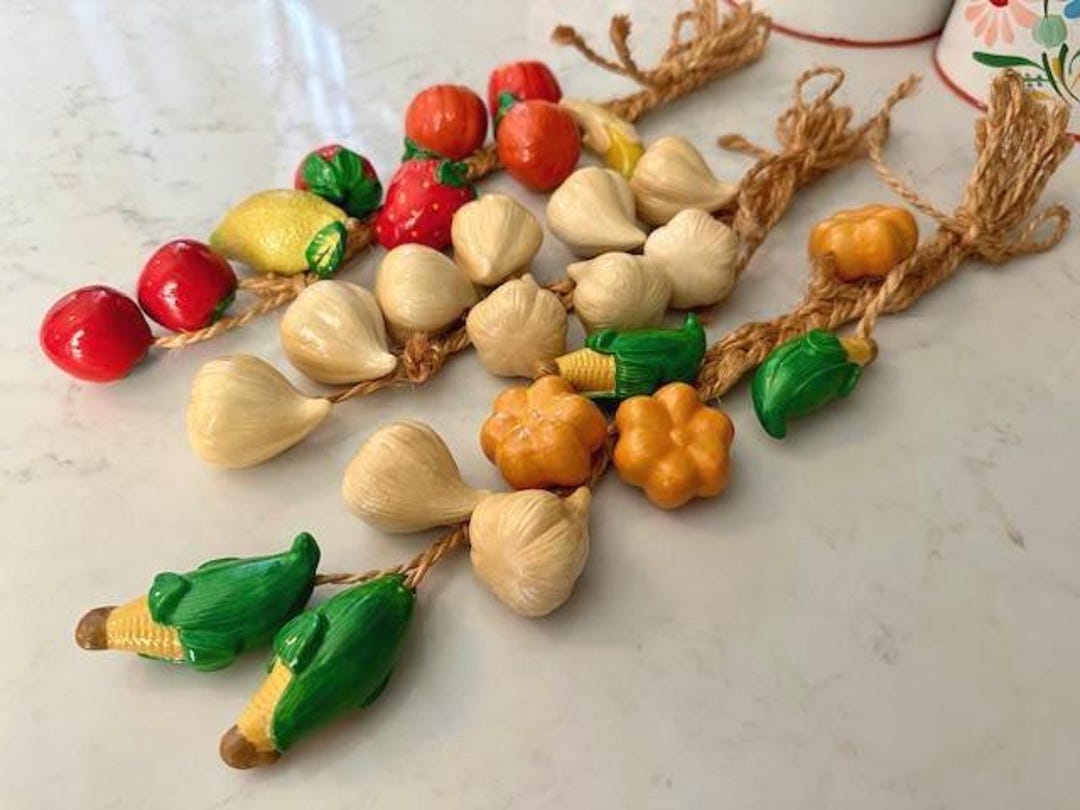 Vintage Ceramic Hanging Fruit, Vegetables, and Garlic Ropes / Twine ...