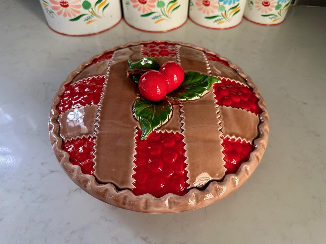 Vintage Cherry Pie Handpainted Pie Plate With Covered Lid, Ceramic Pie ...