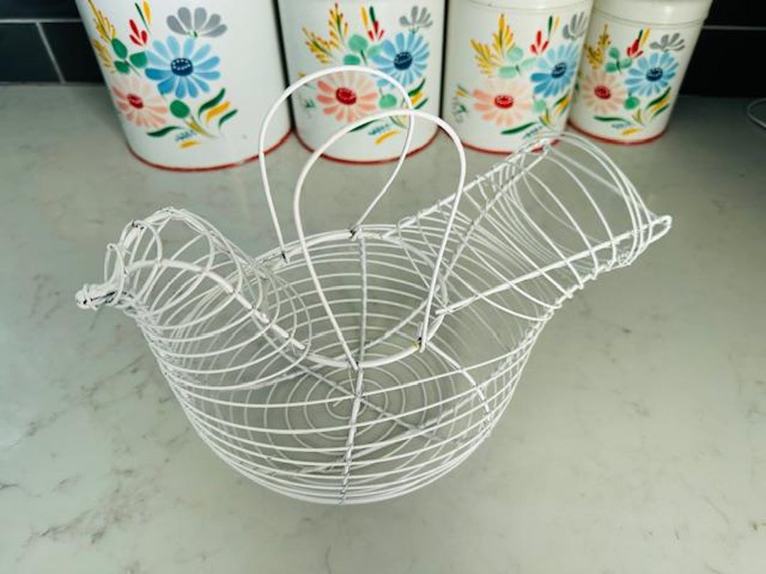Vintage Chicken Shaped Wire Egg Basket, Metal Wire Egg Basket Shaped ...