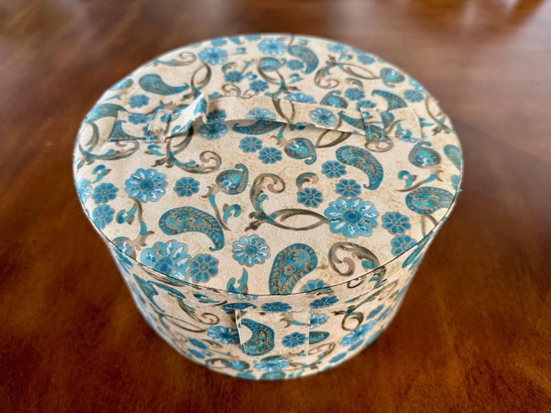 Vintage Sewing Box Covered With Blue Floral & Paisley Fabric, Sewing ...
