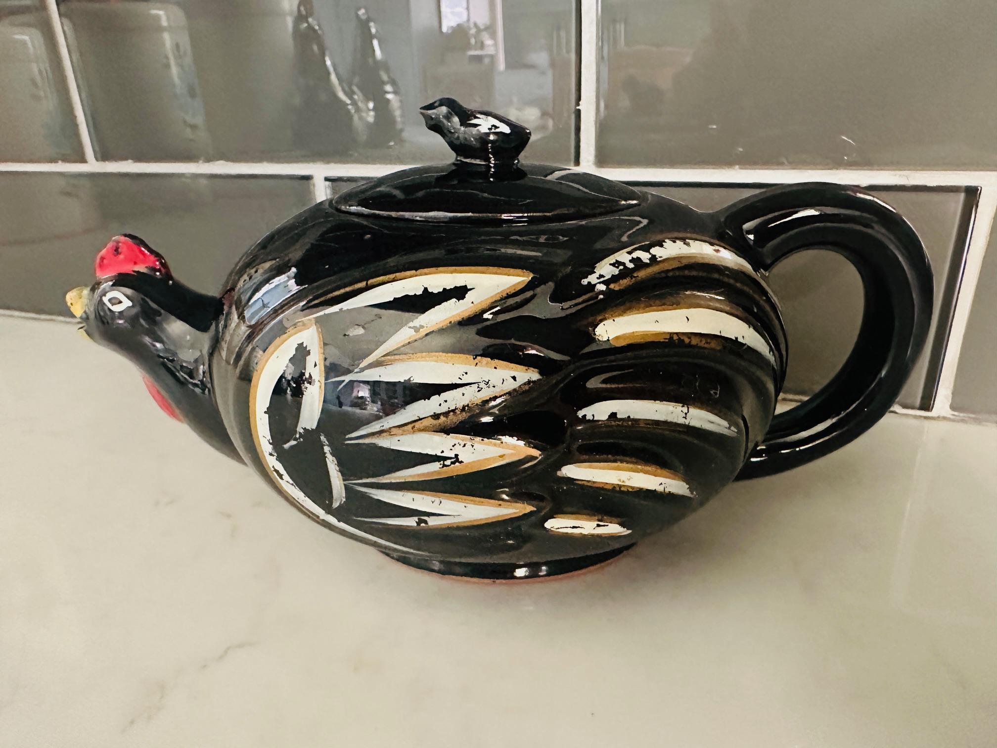 Vintage Chicken Tea Set Redware Chicken Teapot W Rooster Creamer, Sugar ...