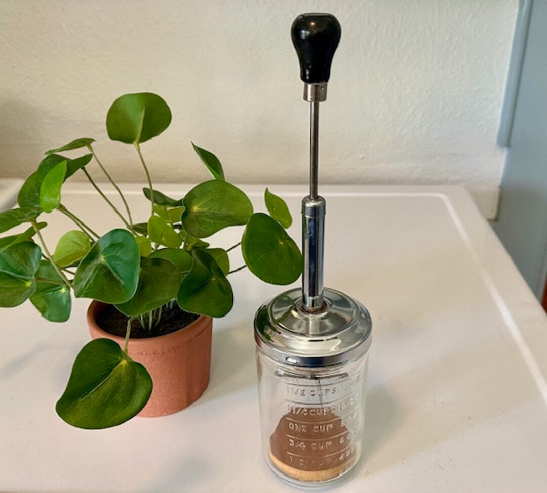 Vintage Glass Jar and Stainless Chopper by Brockway With Black Wooden ...