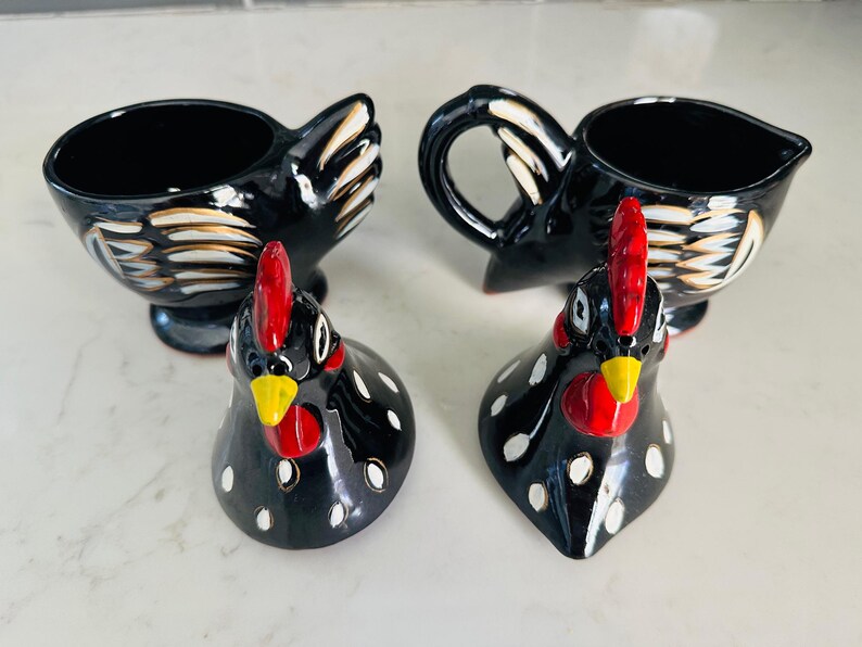 Vintage Chicken Tea Set Redware Chicken Teapot W Rooster Creamer, Sugar ...