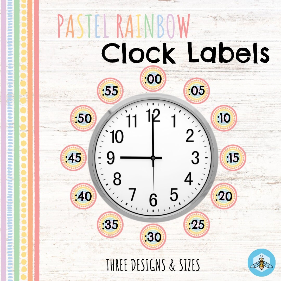 Pastel Rainbow Classroom Clock Labels Etsy