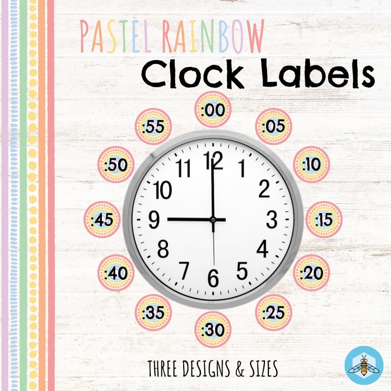 Pastel Rainbow Classroom Clock Labels - Etsy