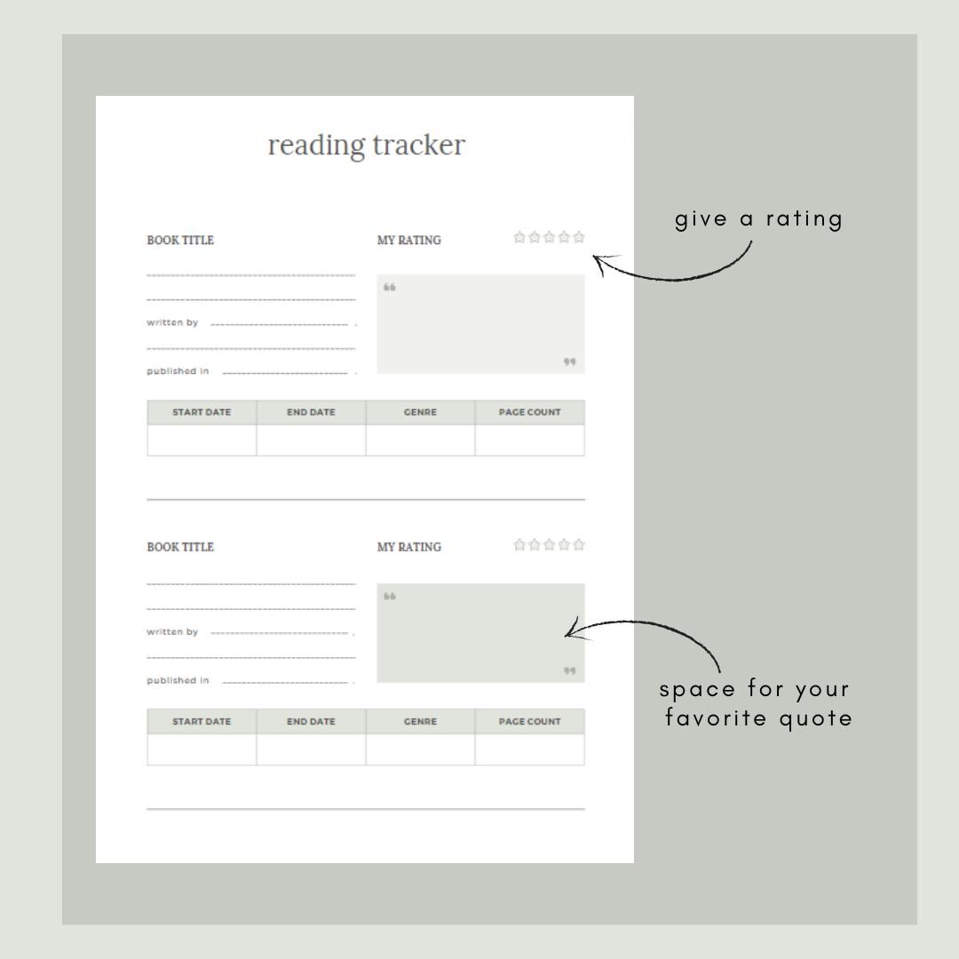 Printable Reading Tracker | Book Tracker Journal Template | Reading Log ...