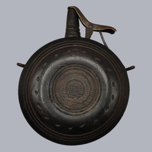 Antique Scandinavian Powder Flask Wooden Round Priming Horn Brass ...