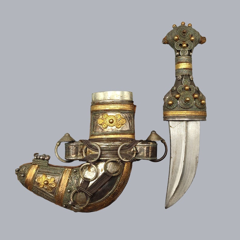 Antique Omani Khanjar Dagger 1800s 1900s Vintage Silver Filigree Gold ...