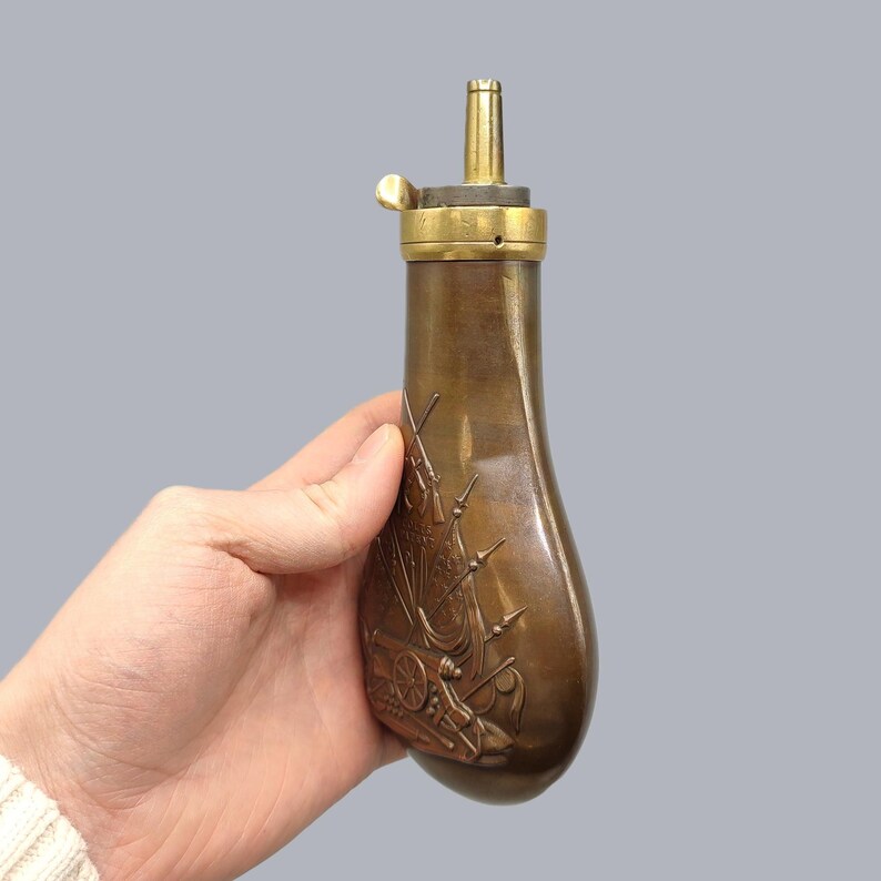 Vintage American Copper Brass Powder Flask 20th Century Reproduction ...