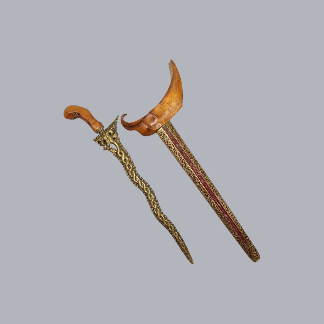Antique Kris Dagger With Pierced Brass Blade Early 20th Century Vintage ...