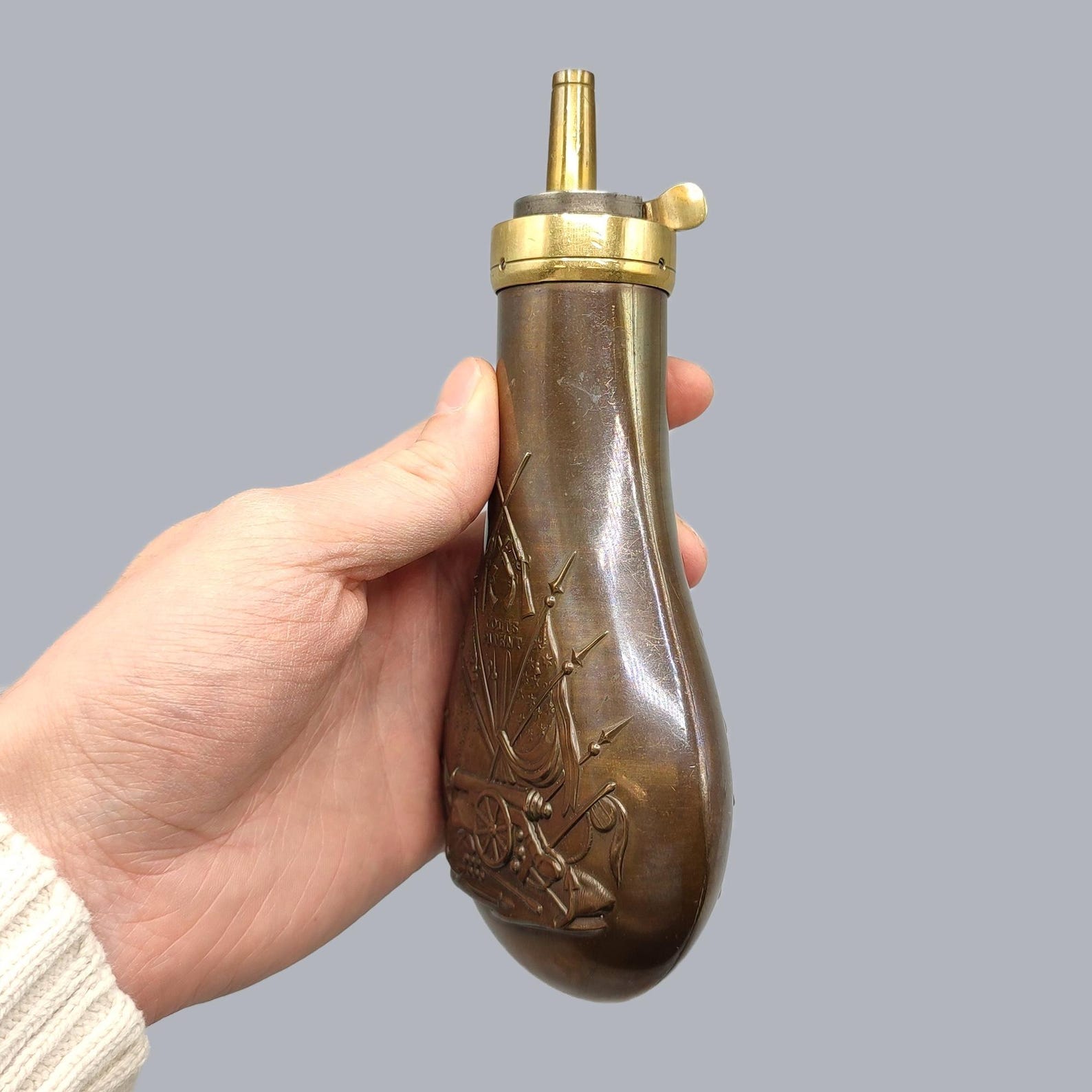 Vintage American Copper Brass Powder Flask 20th Century Reproduction ...