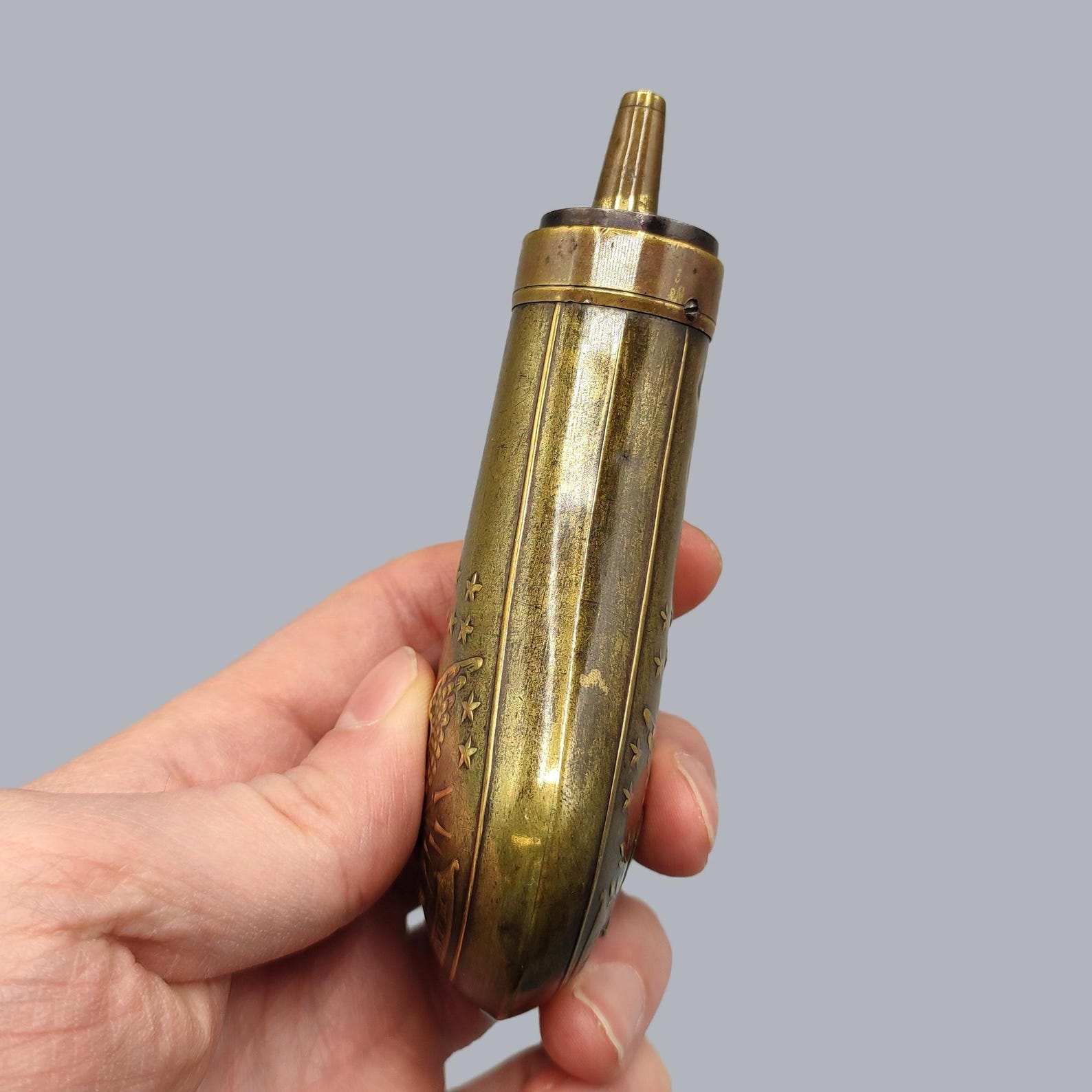 Vintage American Copper Brass Powder Flask 20th Century Reproduction ...