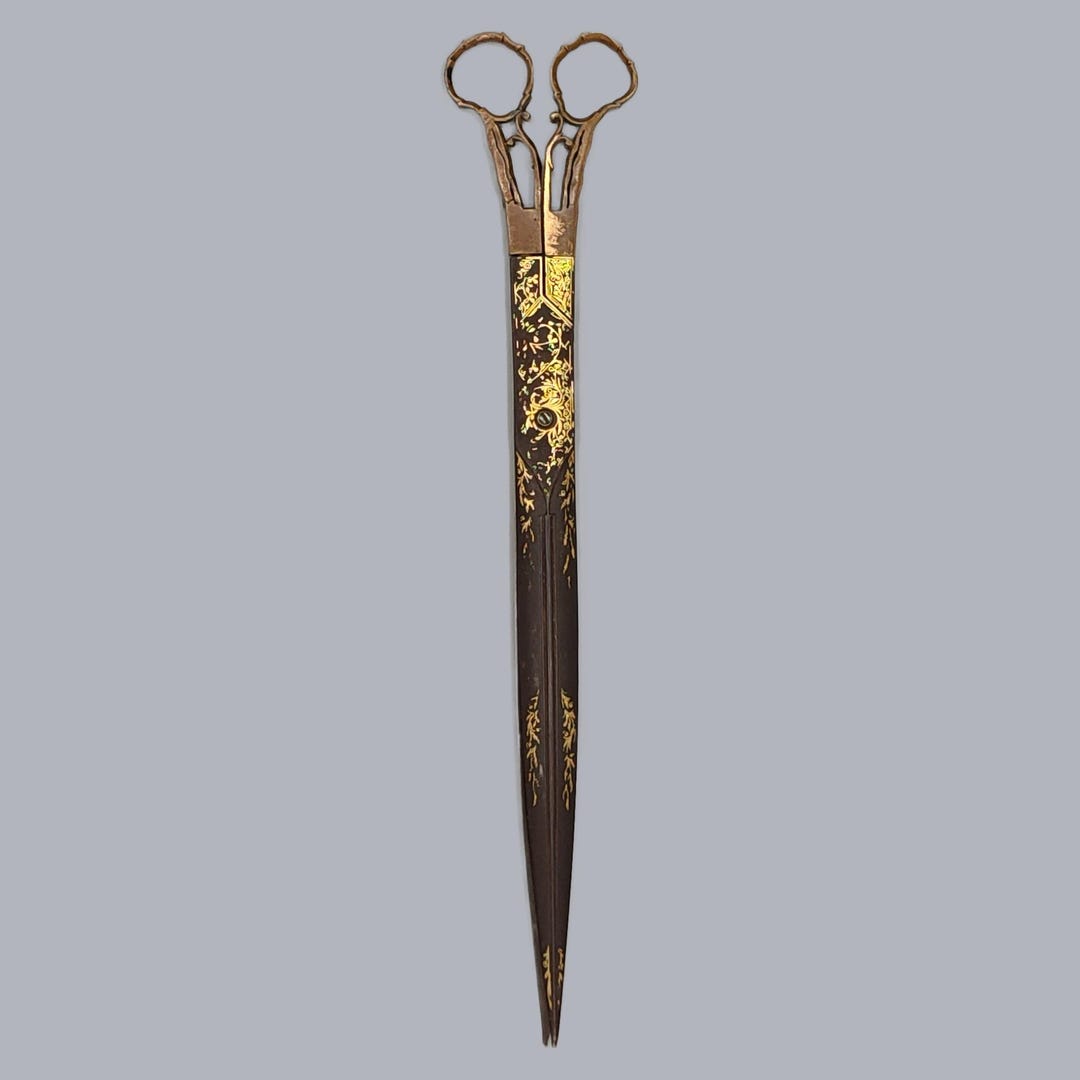 Antique Persian Scissors Dagger Traveling Scribers Steel Gold Koftgari ...