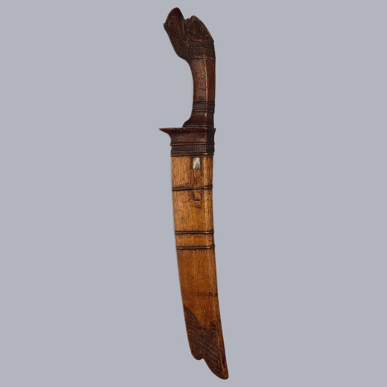 Antique Malayan Golok Knife Eagle Head Shaped Wooden Handle Sheath ...