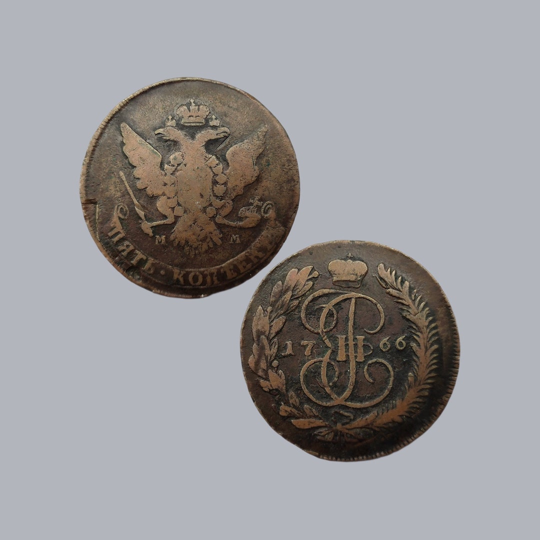 Imperial Russia 5 Kopecks 1766 Copper Coin MM Krasny Mint Moscow ...