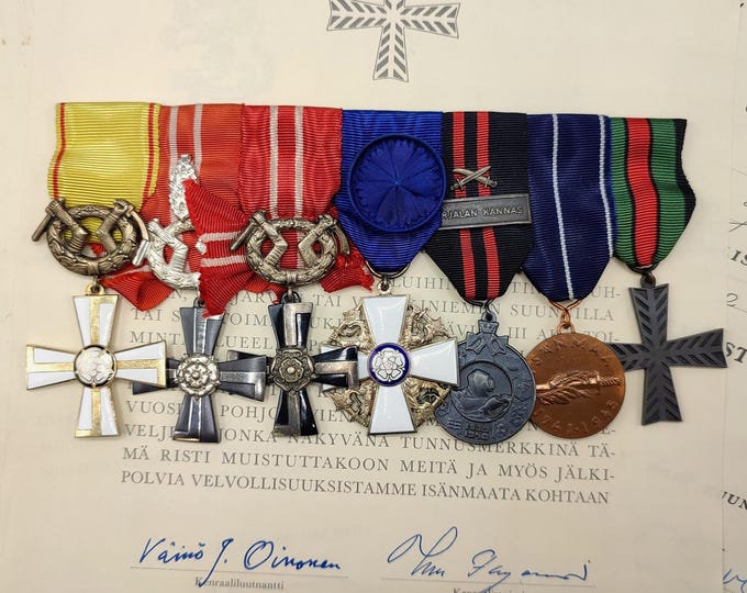Finnish Medal Bar of a Winter War Officer With Certificates Vintage ...