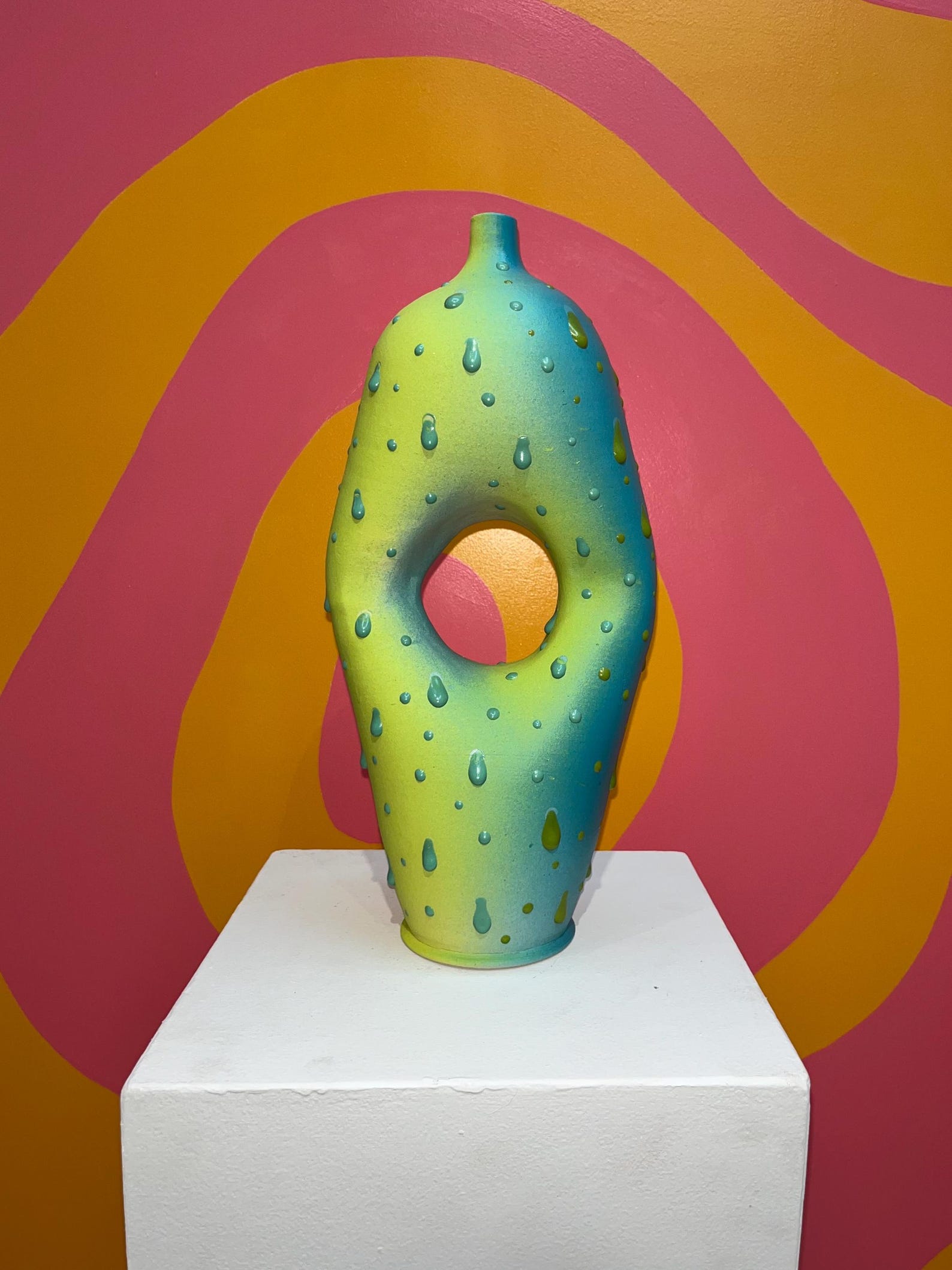Negative Space Vase - Tourquoise and Lime Green Gloop Glazed Ceramic ...