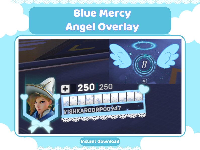 Blue Mercy Overwatch Overlay for Twitch Pastel Blue Angel Pink Mercy ...