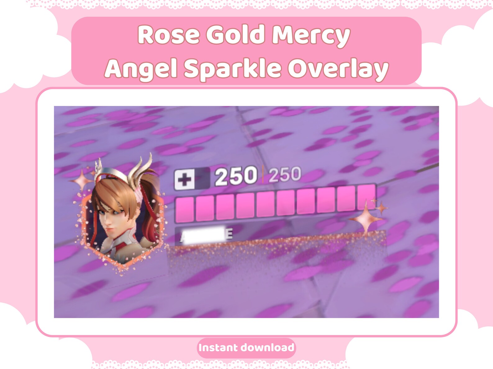 Rose Gold Mercy Overwatch Overlay for Twitch Cute Rose Gold Glitter Sparkle Pink Mercy Angel HUD ...