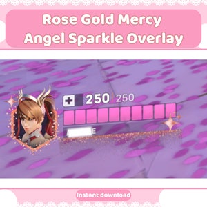 Rose Gold Mercy Overwatch Overlay for Twitch Cute Rose Gold Glitter Sparkle Pink Mercy Angel HUD ...