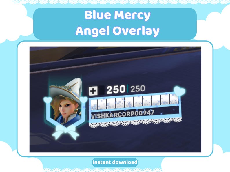 Blue Mercy Overwatch Overlay for Twitch Pastel Blue Angel Pink Mercy Angel Wings Overwatch HUD ...