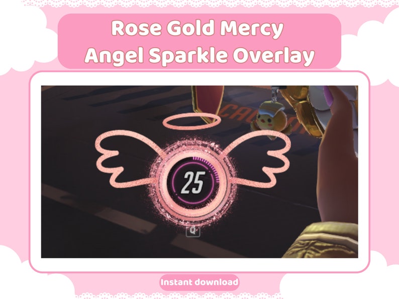 Rose Gold Mercy Overwatch Overlay for Twitch Cute Rose Gold Glitter Sparkle Pink Mercy Angel HUD ...