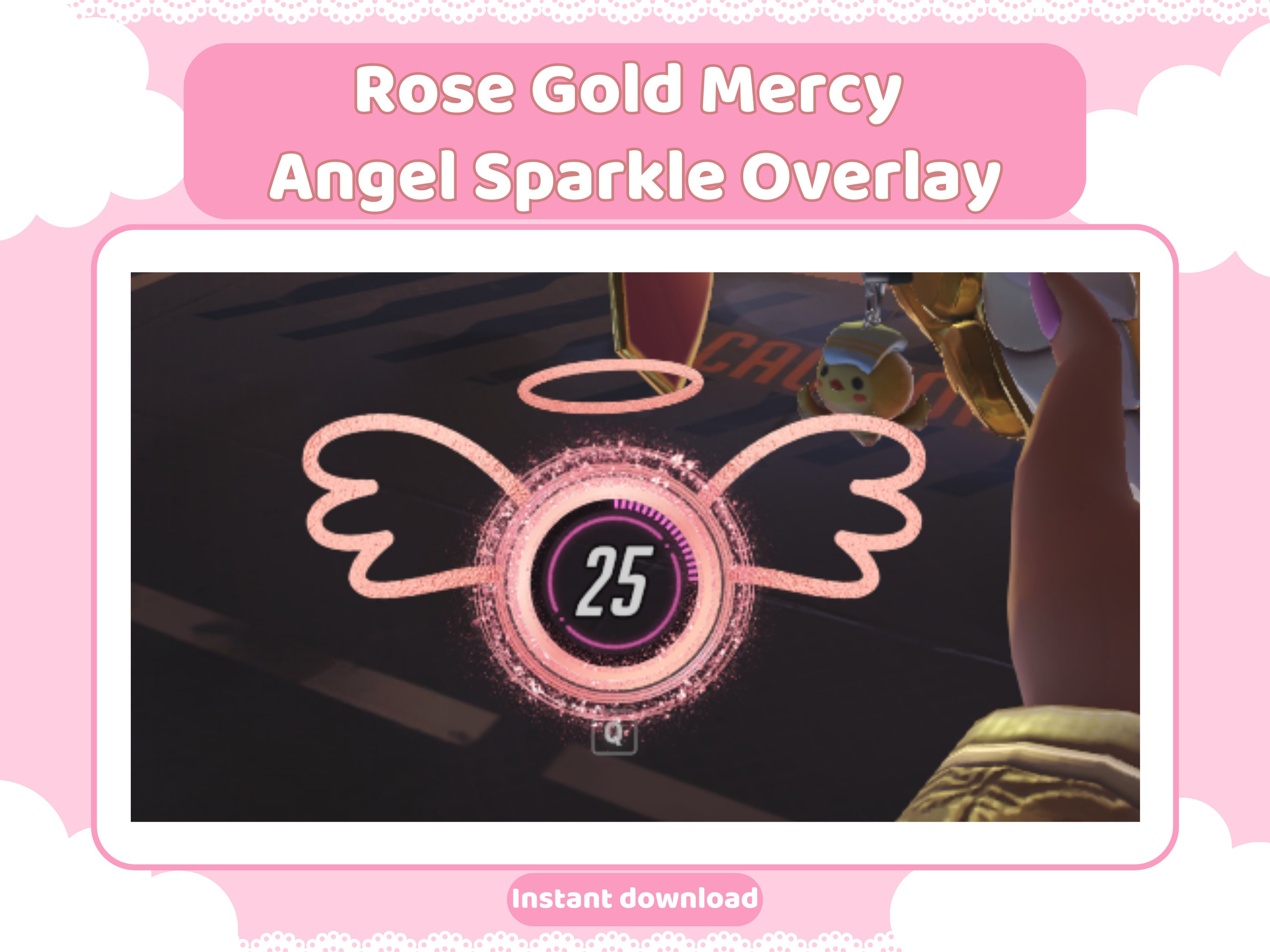 Rose Gold Mercy Overwatch Overlay for Twitch Cute Rose Gold Glitter Sparkle Pink Mercy Angel HUD ...
