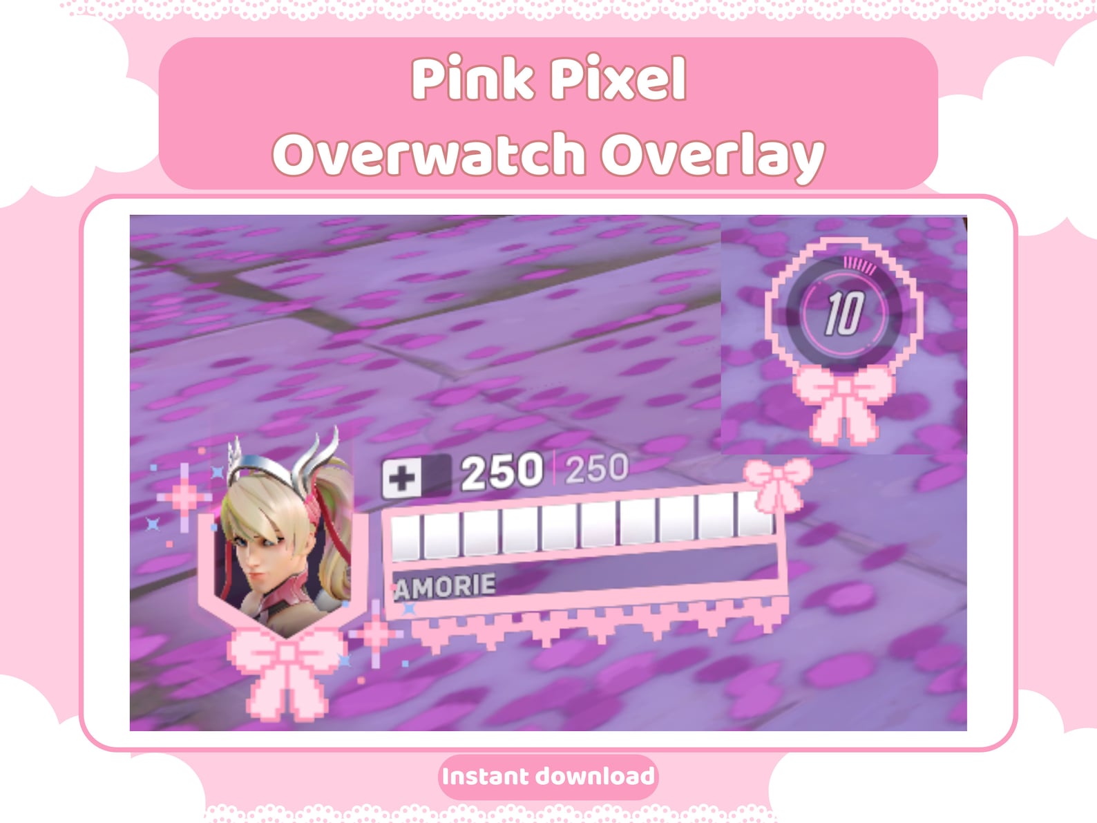 Pink Pixel Overwatch Overlay for Twitch Pastel Pixel Bow Stream Overlay Pink Mercy Overwatch 2 ...