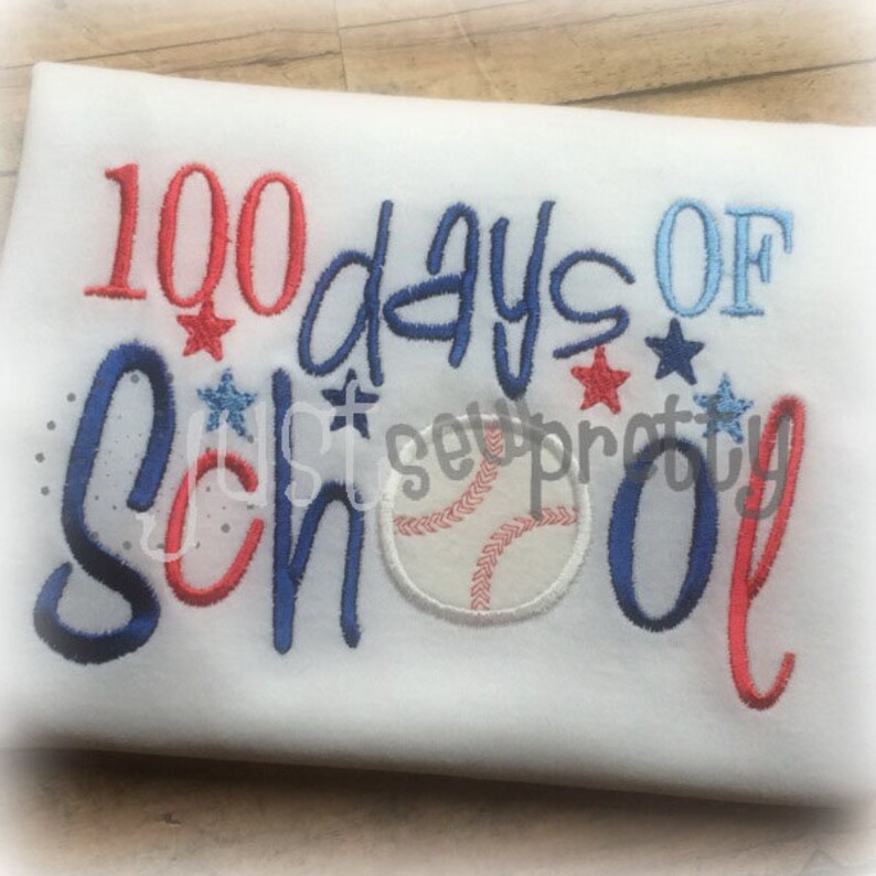 100 Days of School Baseball Embroidery Applique Design - Etsy