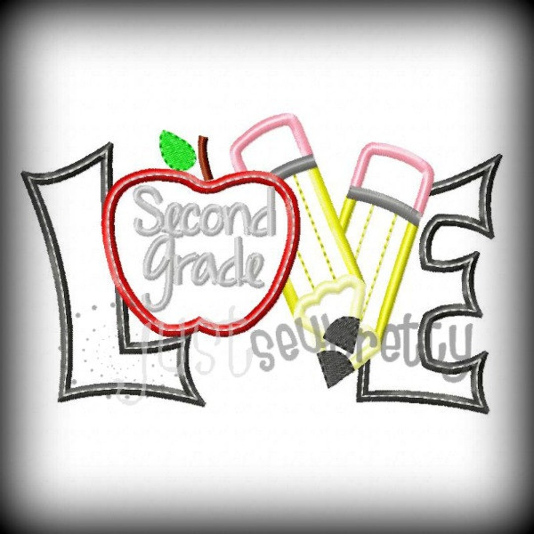 Love Second Grade Pencils Embroidery Applique Design - Etsy