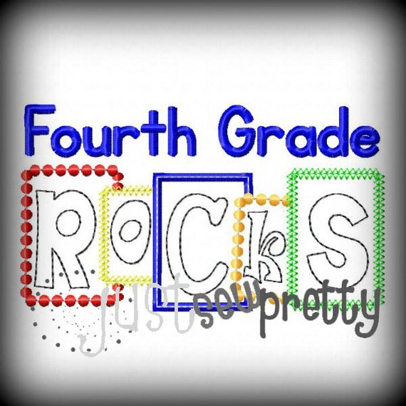 Fourth Grade Rocks Blocks Embroidery Applique Design | Etsy