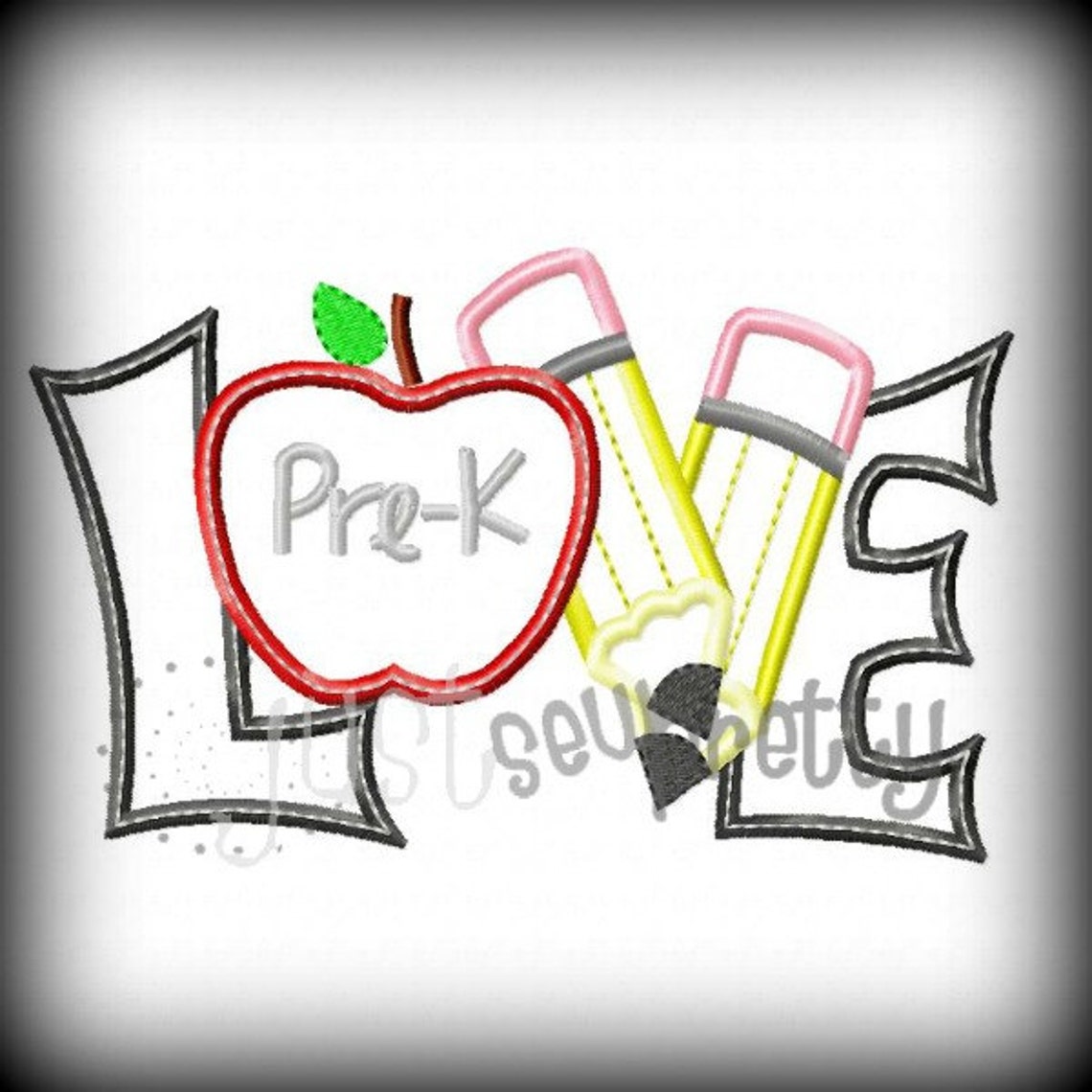 Love Pre-k Pencils Embroidery Applique Design - Etsy