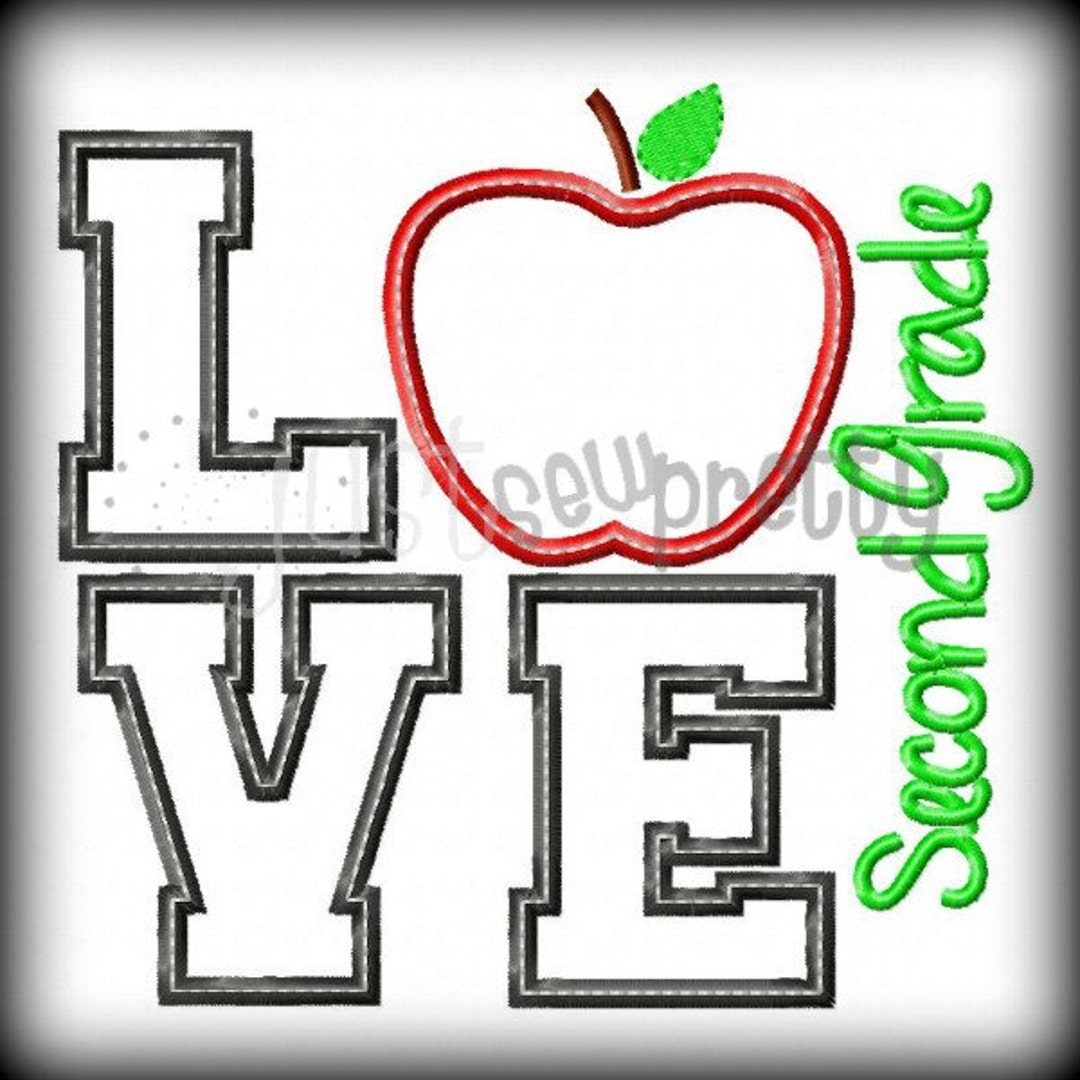 Love Second Grade Embroidery Applique Design - Etsy
