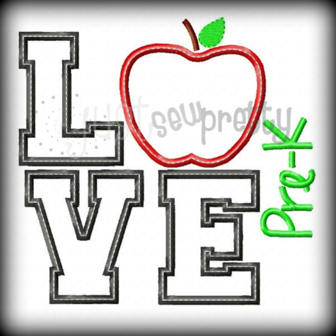 Love Pre-k Embroidery Applique Design - Etsy