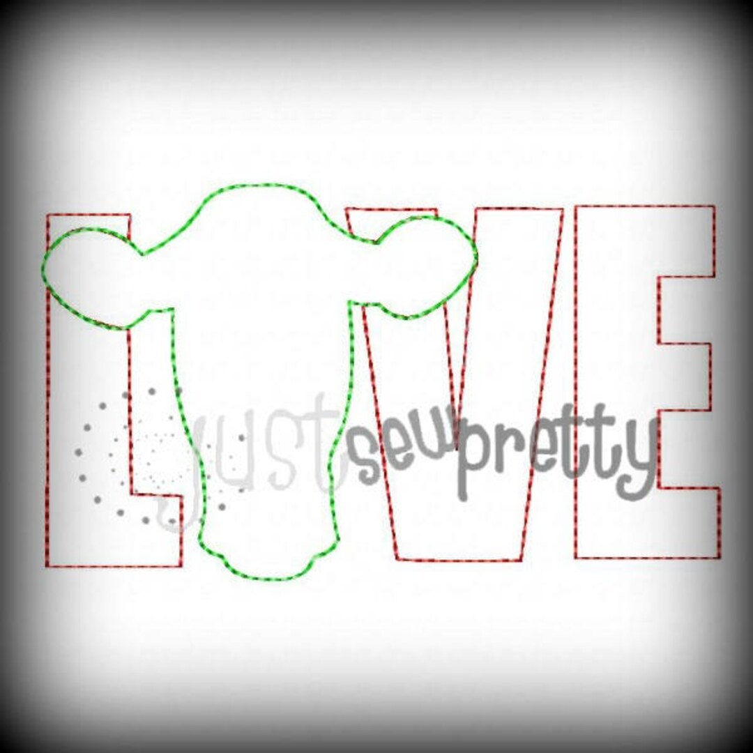 Love Cow Silhouette Applique Redwork Embroidery Design - Etsy