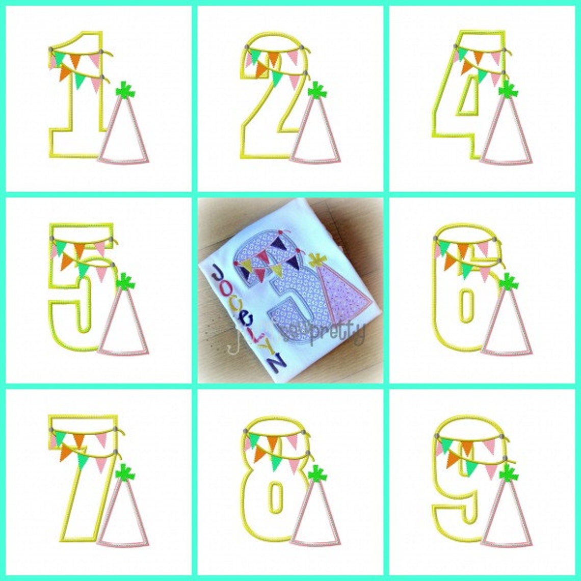 Banner Birthday Number Set Embroidery Applique Design - Etsy