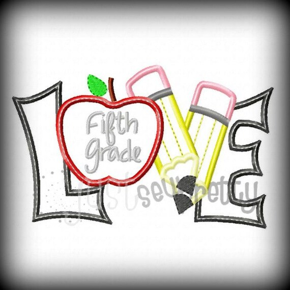 Love Fifth Grade Pencils Embroidery Applique Design | Etsy