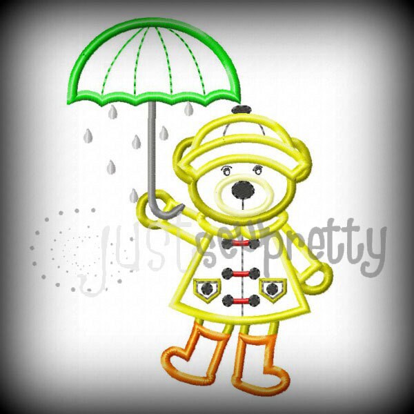 Rainy Bear Spring Embroidery Applique Design - Etsy