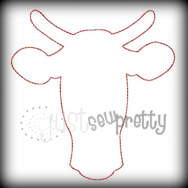 Cow Horns Silhouette Applique Redwork Embroidery Design | Etsy