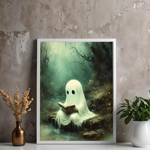 A Little Ghost Reading in the Forest, Digital Download Art Print ...