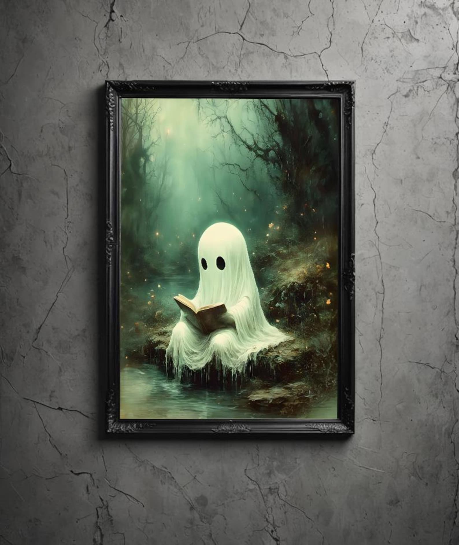 A Little Ghost Reading in the Forest, Digital Download Art Print ...