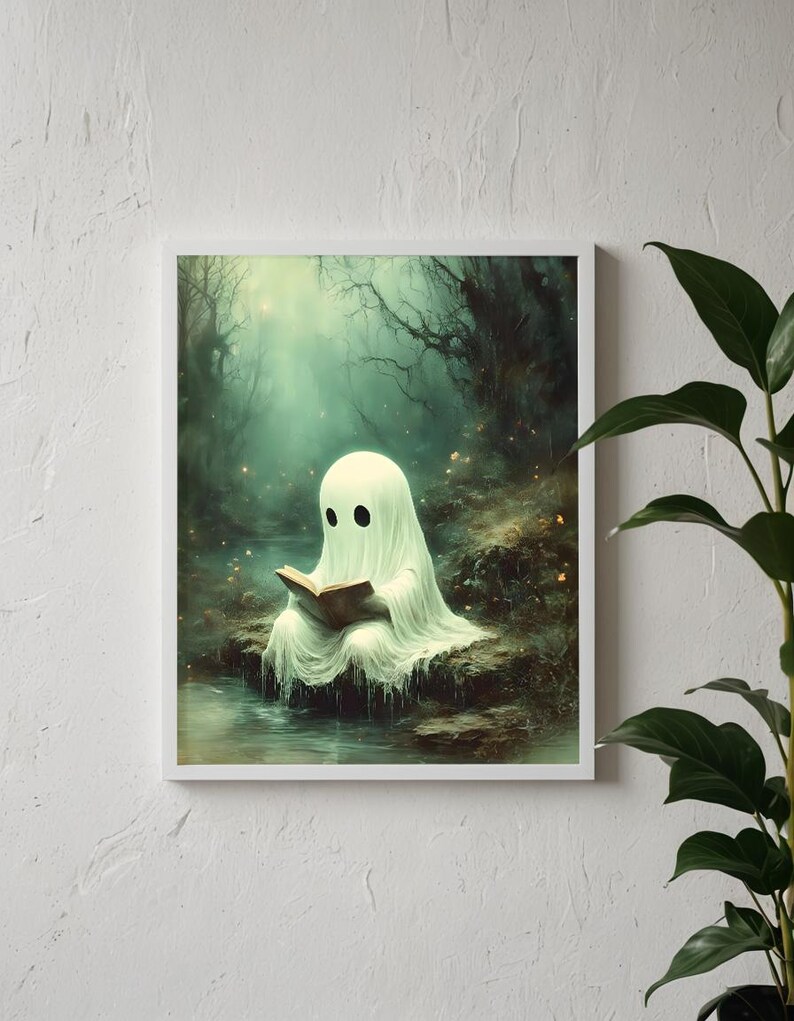 A Little Ghost Reading in the Forest, Digital Download Art Print ...