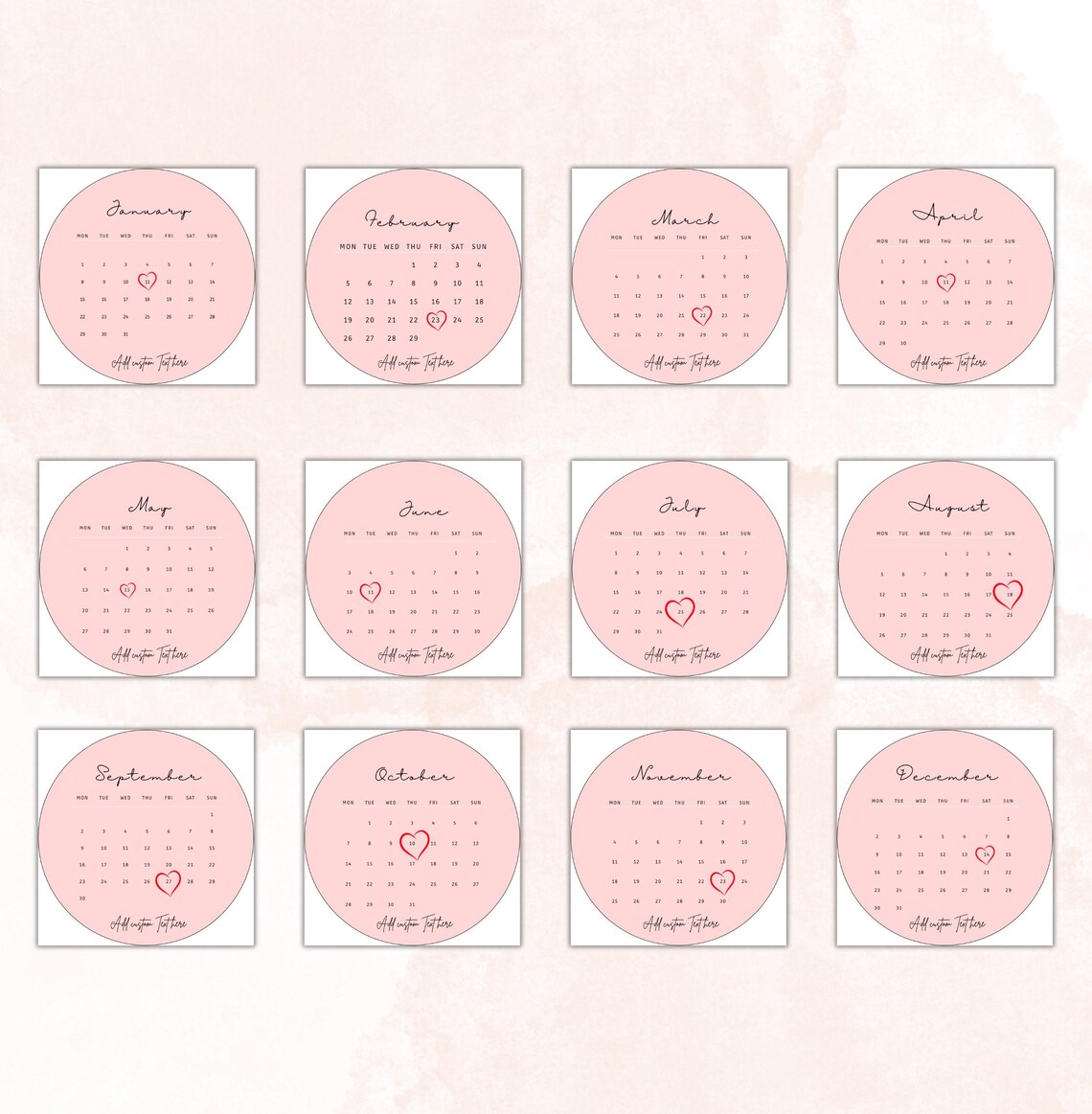 Editable Burn Away Cake Topper Calendar Template, Custom Round Сake ...