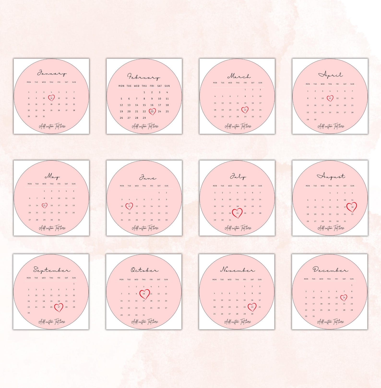 Editable Burn Away Cake Topper Calendar Template, Custom Round Сake ...